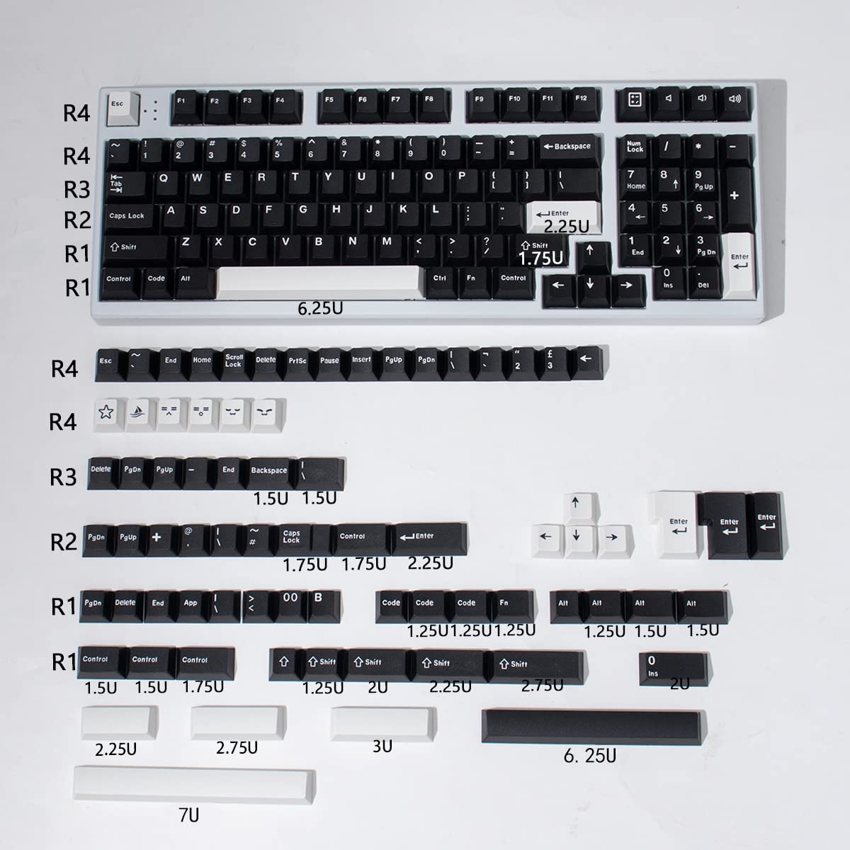 Mua mintcaps Black White WOB Keycaps Set 173 Keys Cherry Profile ...
