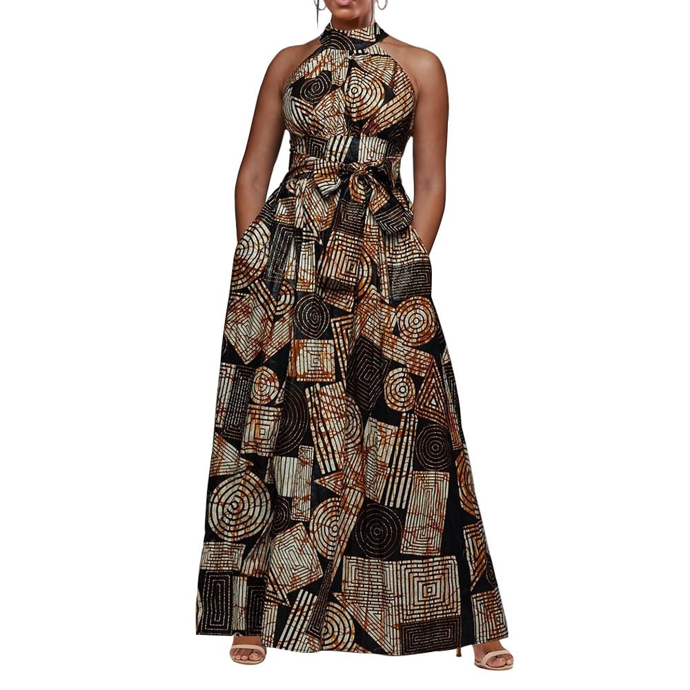 VERWIN Floor Length Lace-Up High Waist Stand Collar Sleeveless Women's ...