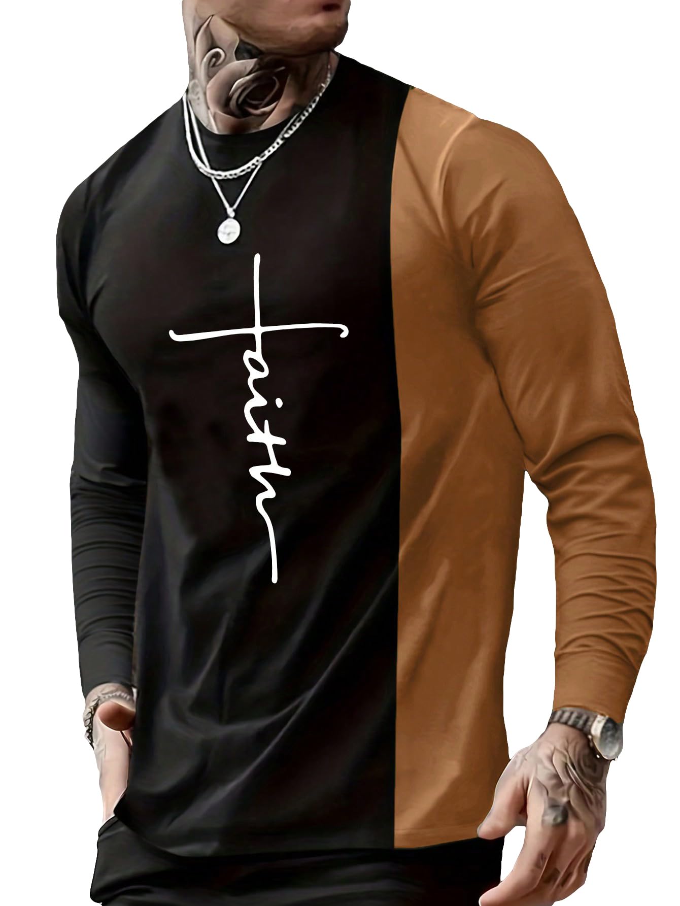 SOLY HUX Men's Color Block Letter Graphic Tees Long Sleeve Round Neck T ...