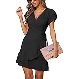 Amazon.com: Naggoo Women's Summer Wrap V Neck Polka Dot Print Ruffle Short Sleeve Mini Floral ...