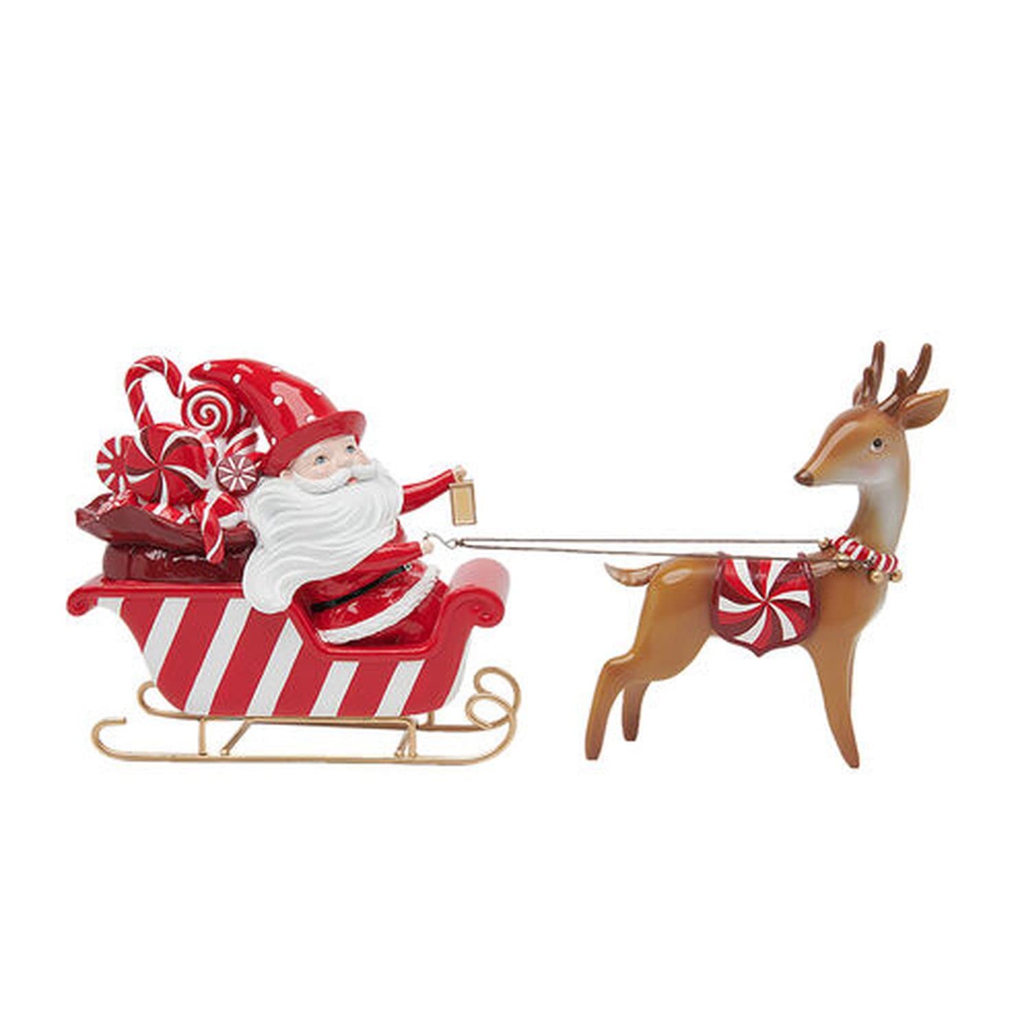 December Diamonds Candy Cane Lace Santa in Sled with Reindeer Figurine ...