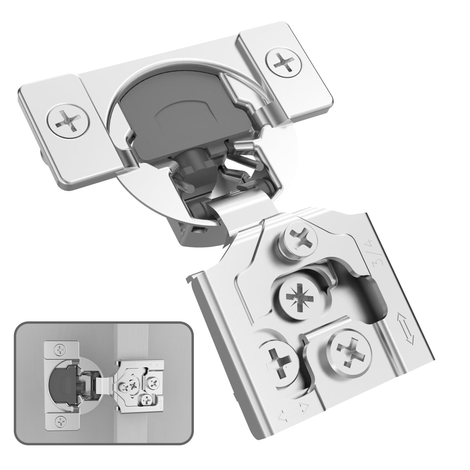 Amerdeco 60 Pack 3/4" inch Overlay 3D Soft Close Cabinet Hinges Satin ...