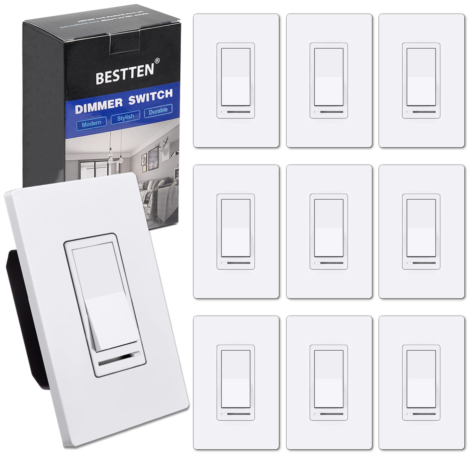BESTTEN 10 Pack Dimmer Light Switch, for LED Dimmable Lamp, CFL ...