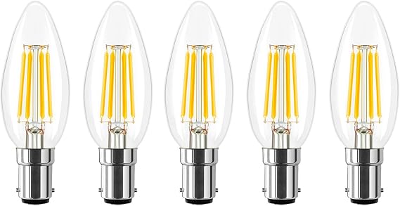 G.W.S® Pack of 5, B15 Small Bayonet LED Candle Bulb, 4W Dimmable LED Filament Light Bulb, Day ...