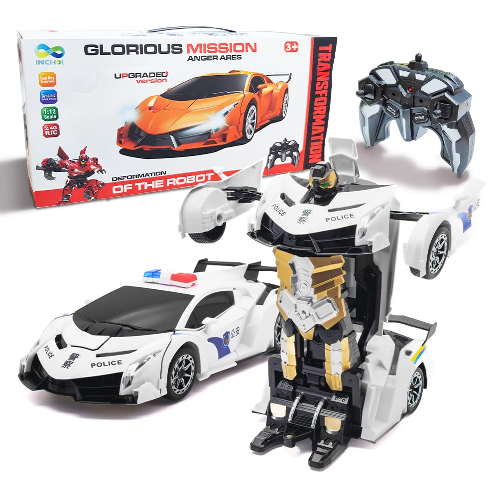 INCHOI Transform Remote Control Car, 1:12 Scale Police Car Toy, One ...