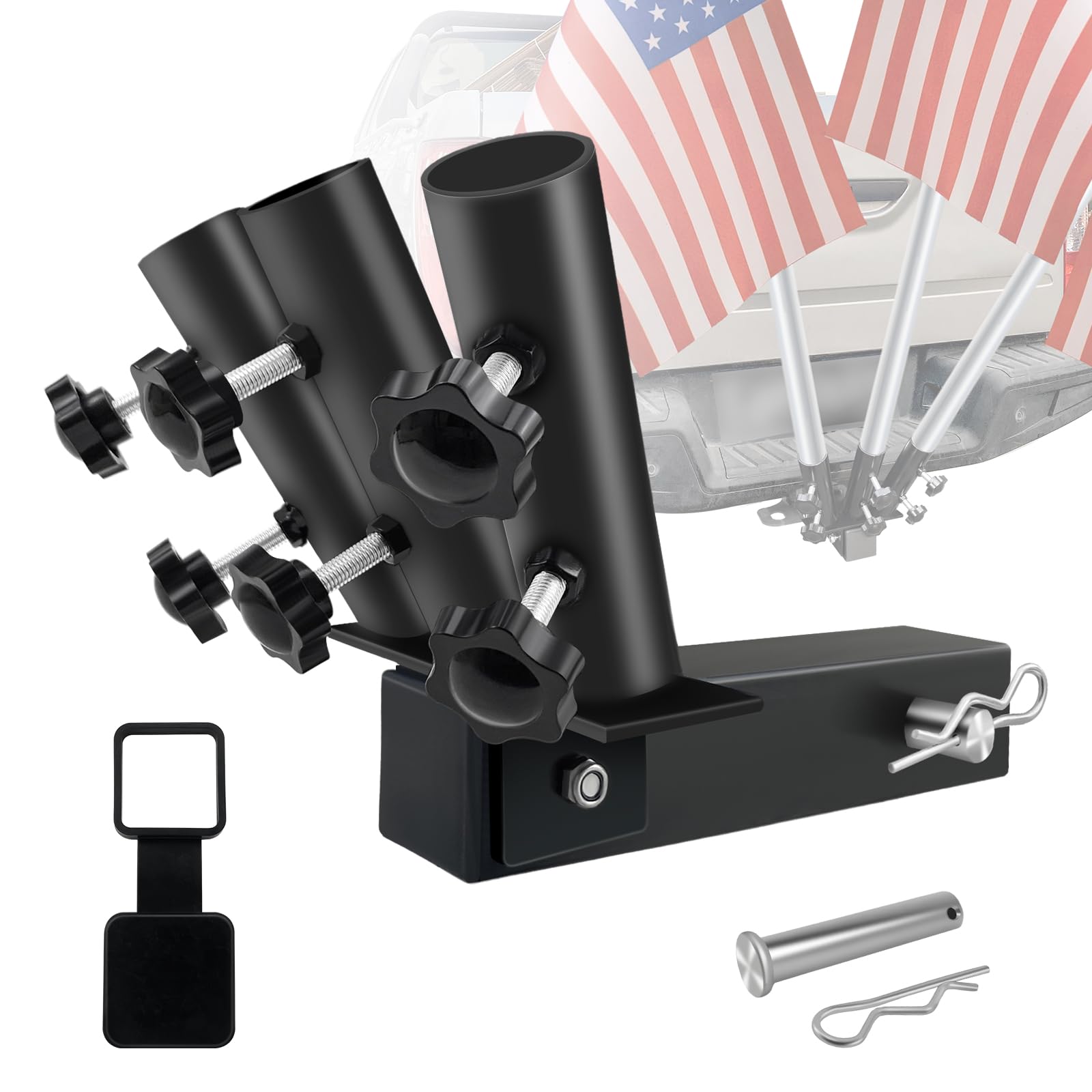 ROBLOCK Hitch Mount 3 Flag Pole Holder with 2-Inch Hitch Cover, Quick ...