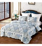 Amazon.com: Blue Patchwork Quilt Set Full Queen Size Quilted Bedspread ...