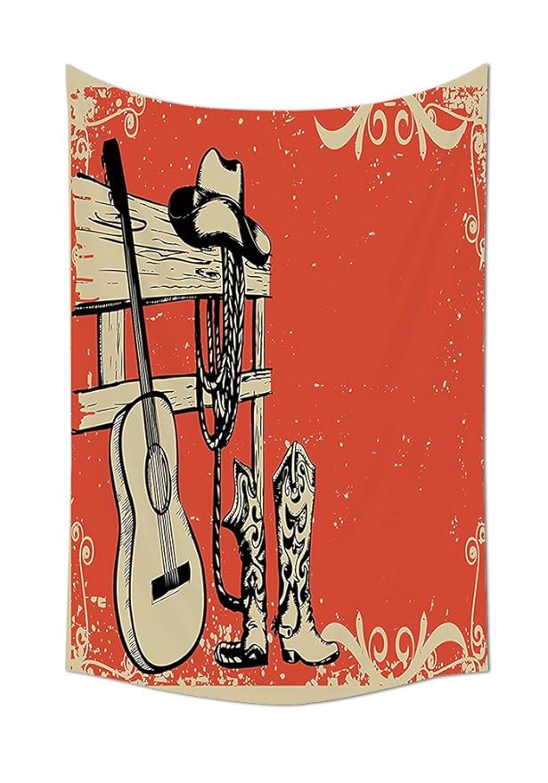 Western Decor Tapestry Wall Hanging Illustration of Wild West Elements ...