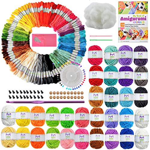 Starter Craft Kit - Embroidery Floss Kit and Amigurumi Acrylic Yarn ...