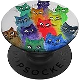 Amazon.com: Watercolor Colorful Cat Print Pop Kitty Socket Mount Print PopSockets PopGrip ...