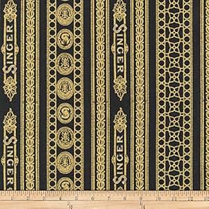 Amazon.com: Robert Kaufman Sewing with Singer Stripes Metallic Black ...