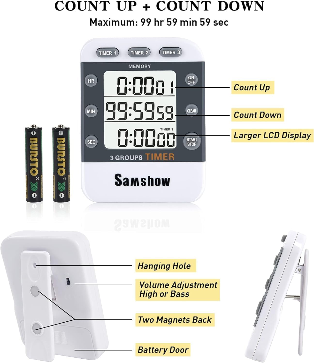 Mua Digital Kitchen Timer Dual Timers 3 Channels Count UP/Down Timer ...