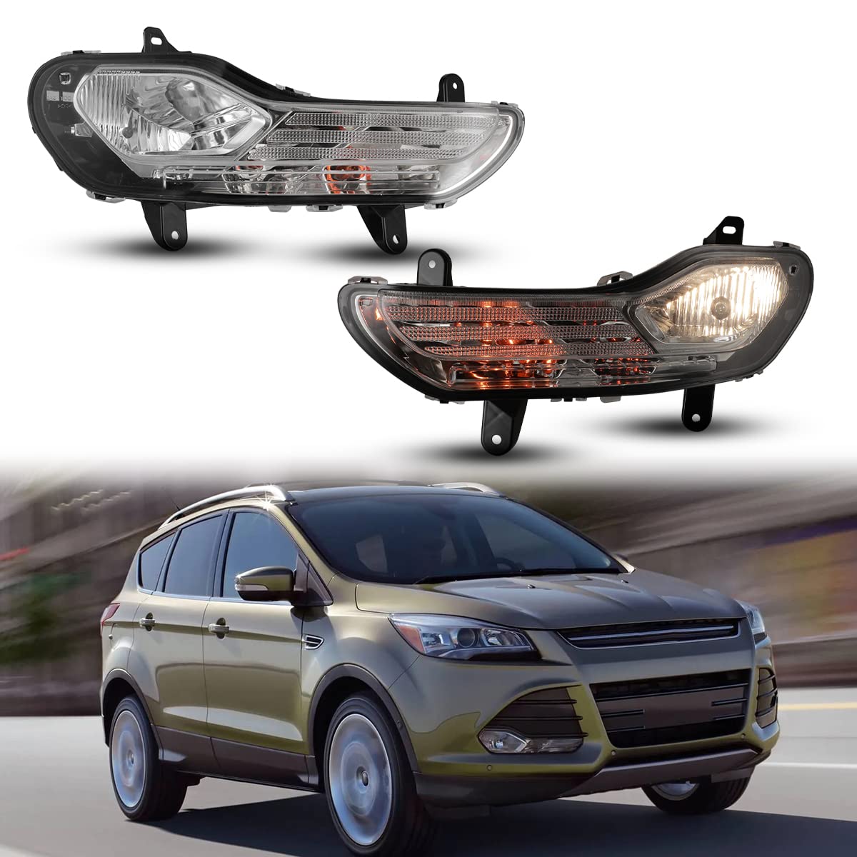 Nixon Offroad Fog Light Set for Escape 2013-2016 w/Turn Signal Light + Halogen Bulbs + Bracket ...