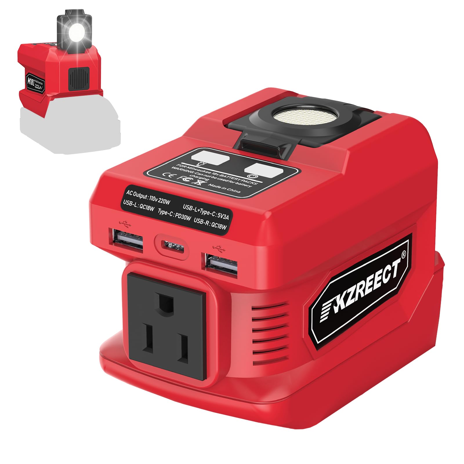 Kzreect 220W Power Inverter for Milwaukee 18V Battery Inverter DC 18V ...