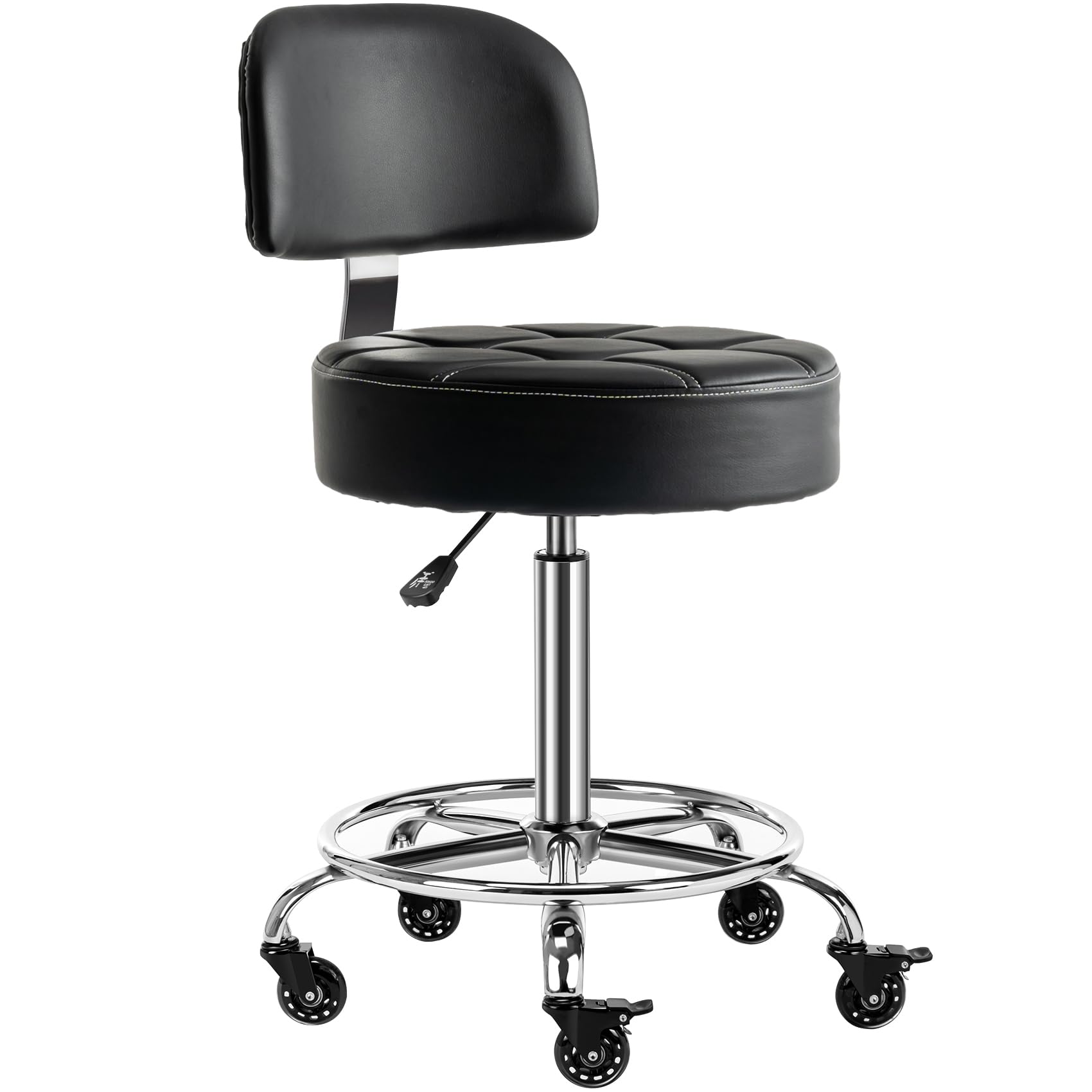 CoVibrant Lockable Stool with Back and Foot Rest Ergonomic Rolling ...