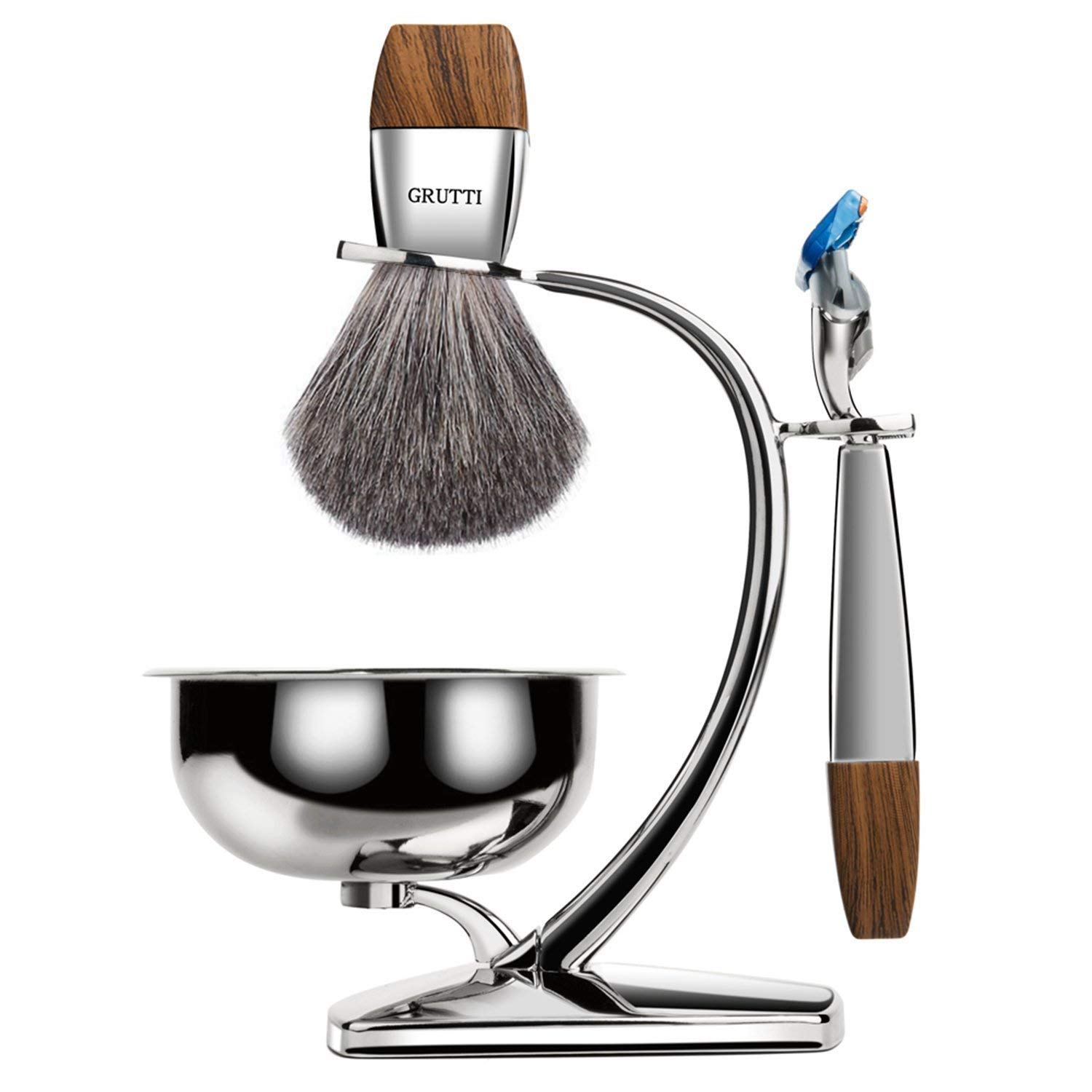 GRUTTI Premium Shaving Brush Set with Luxury Badger Brush, Soap Bowl ...
