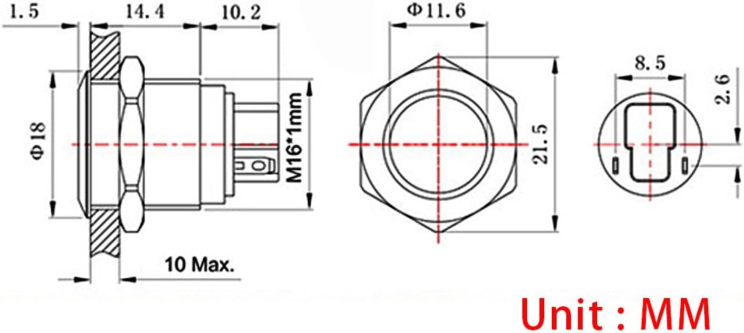 Larcele 16mm Push Button Switch Waterproof Latching Metal DIY Switch ...