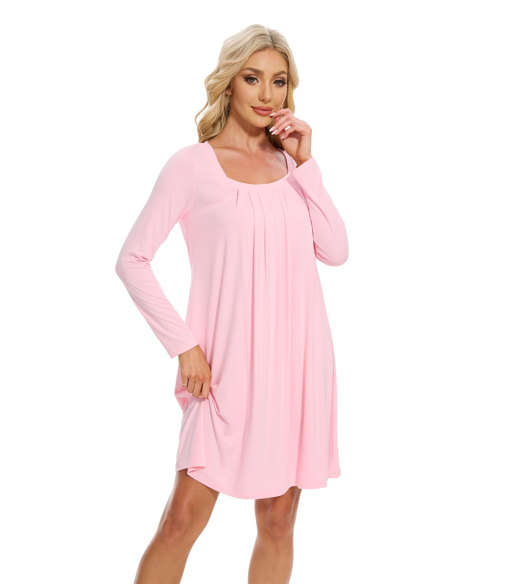 WiWi Nightgowns for Women Square Neck Long Sleeve Night Gowns Viscose ...