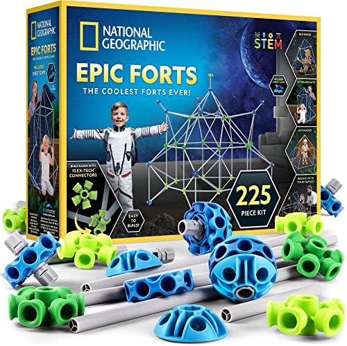 NATIONAL GEOGRAPHIC Kids Epic Fort Building Kit - 225-Piece Indoor Fort ...