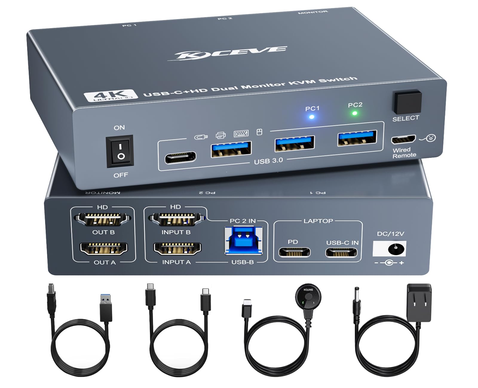 KVM Switch 2 Monitors for 1 Laptop and 1 Desktop 4K@60Hz, USB C HDMI ...
