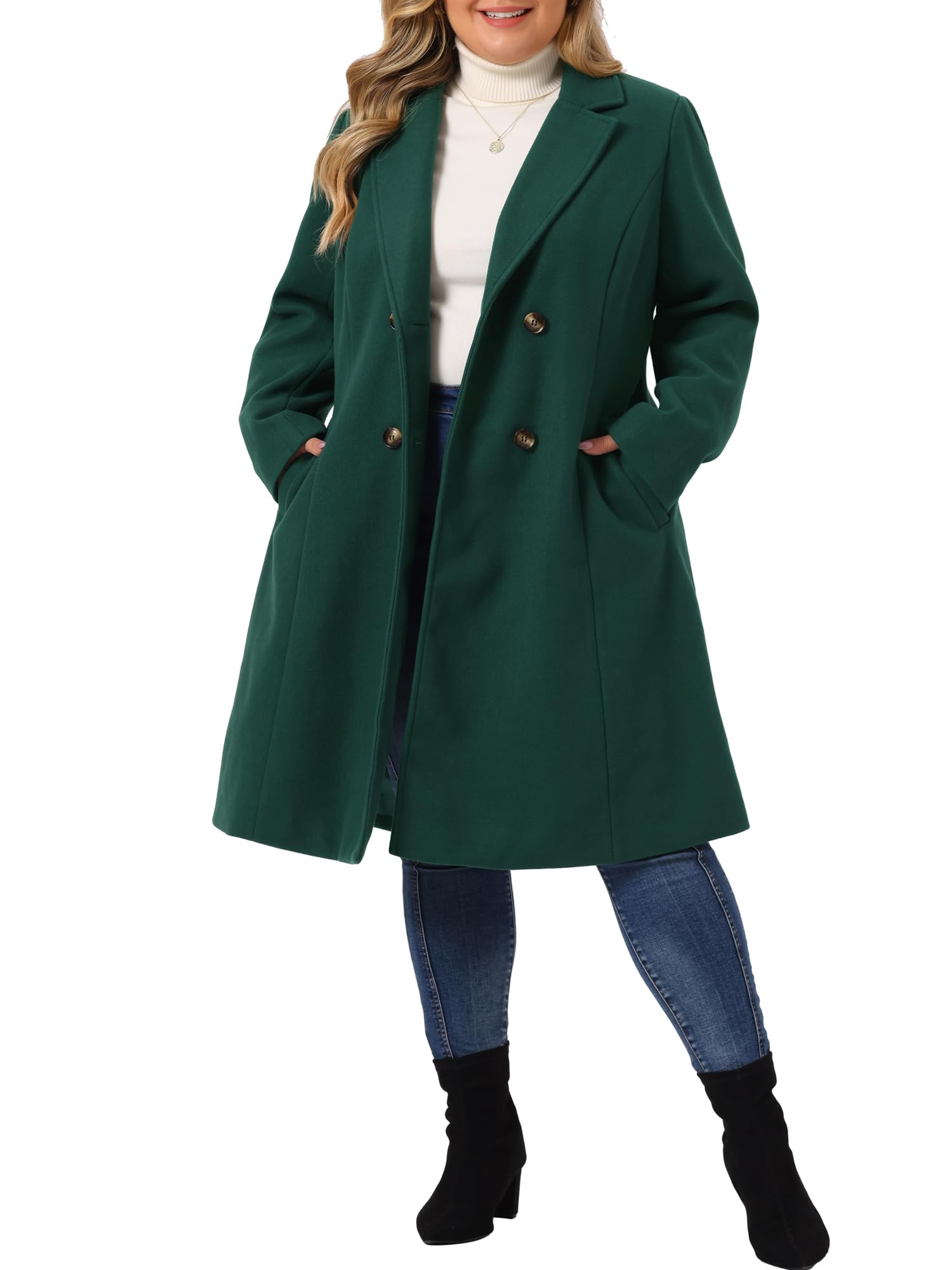 Agnes Orinda Plus Size Long Coats for Women Notched Lapel Winter Warm ...