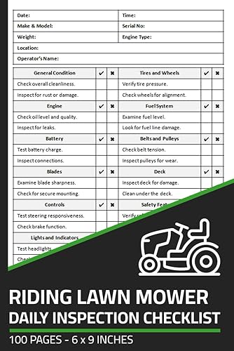 Riding Lawn Mower Daily Inspection Checklist: Ride On Lawn Mower Pre ...