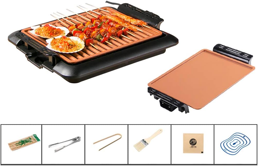 Review Electric Grill Tabletop BBQ, Non-stick Grilling Plates, 5 Levels ...