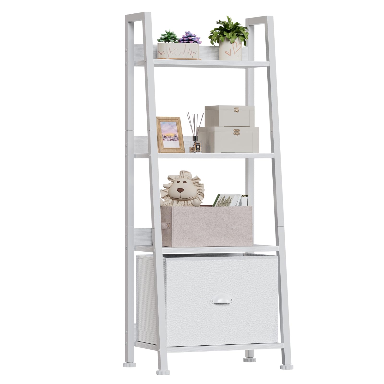 Furologee 4-Tier White Ladder Shelf, Ladder Bookshelf with Removable ...