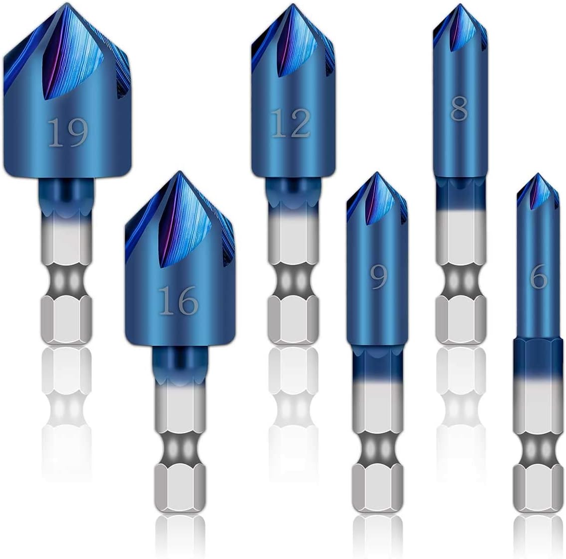 CYLBAQ 6pcs 1/4″ Hex Shank HSS Countersink Drill Bits Set, 90 Degree 5 ...