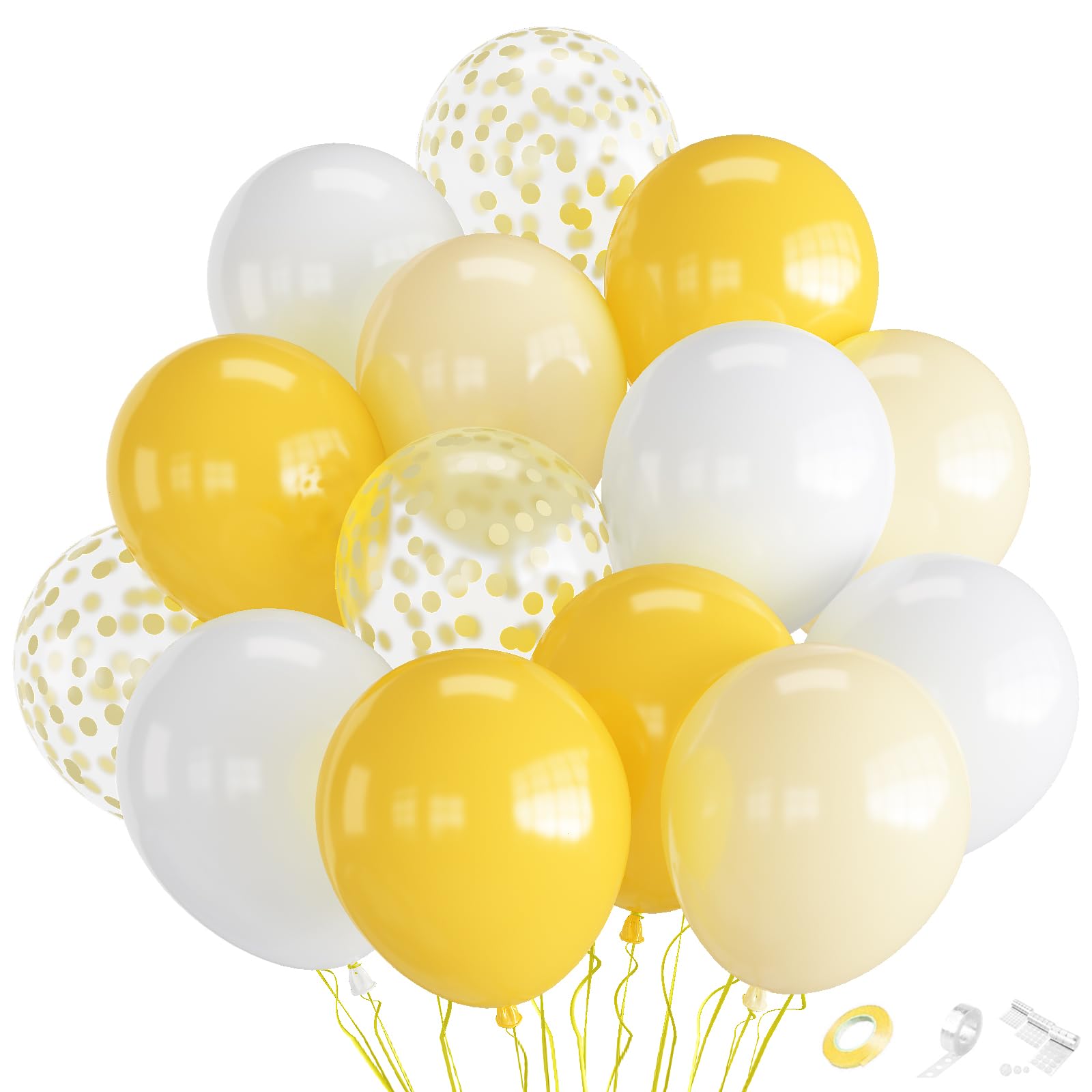 Yellow and White Balloons, 70pcs Yellow Balloons for Birthday Baby ...
