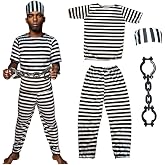 Amazon.com: Kavoc 5 Pcs Jail Prisoner Costume Set Black White Striped ...