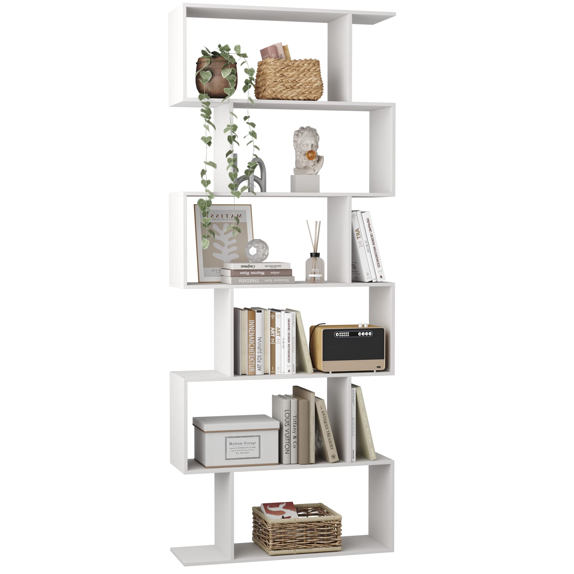 Mua HOMEFORT Wooden Geometric Bookshelf,6-Tier S-Shaped Bookcase,6 ...