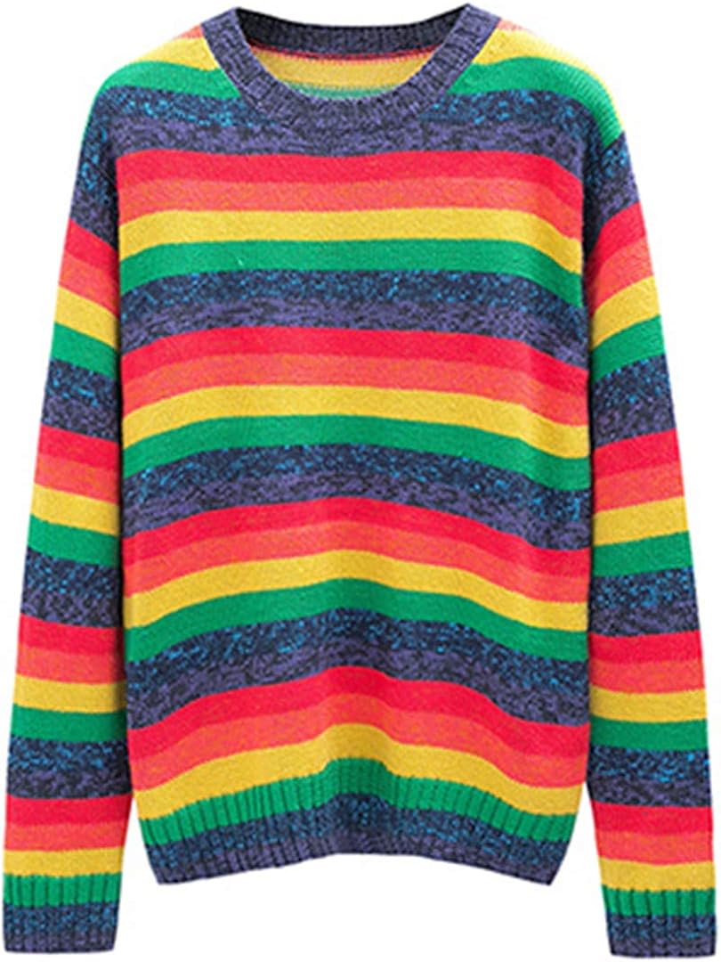 Rainbow Crew Neck Sweaters Women Winter Jumpers Knitted Striped ...