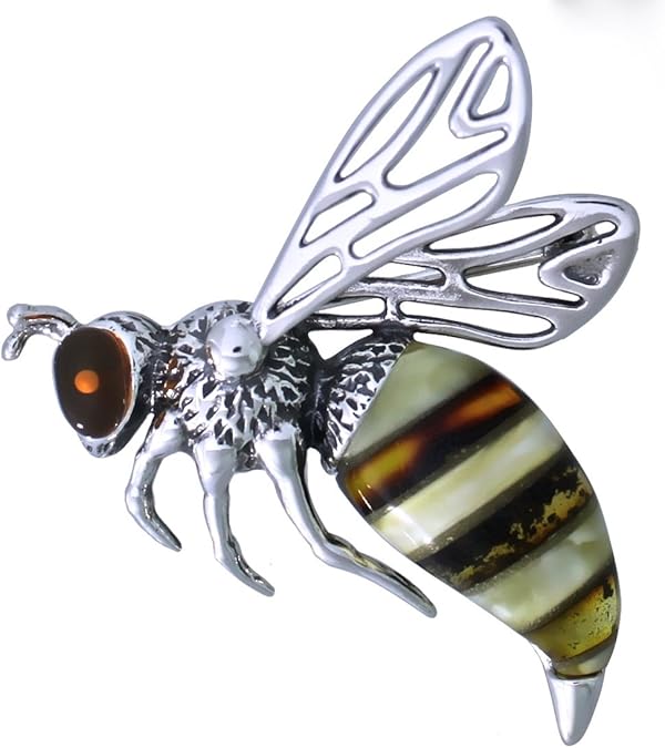 Multicolor Amber Sterling Silver Wasp Brooch Pin: Amazon.co.uk: Jewellery
