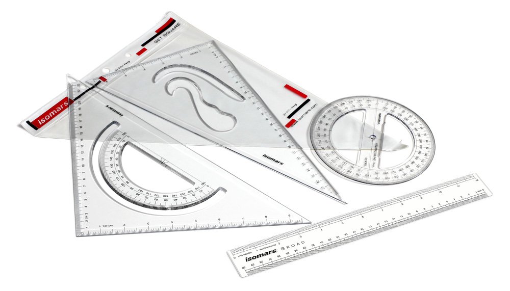 Isomars Scholar Set Squares, Protractor,12 Inch Scale - Sides Beveled ...