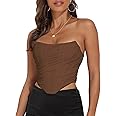Amazon.com: Women's Vintage Strapless Open Back Boned Mesh Bustier Zip Back Corset Bodyshaper ...