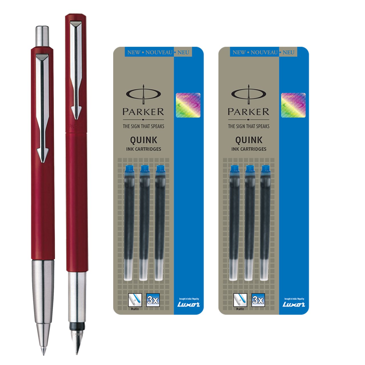Parker Vector Standard Sets Fountain Pen + Ball Pen - Red + Quink Ink ...