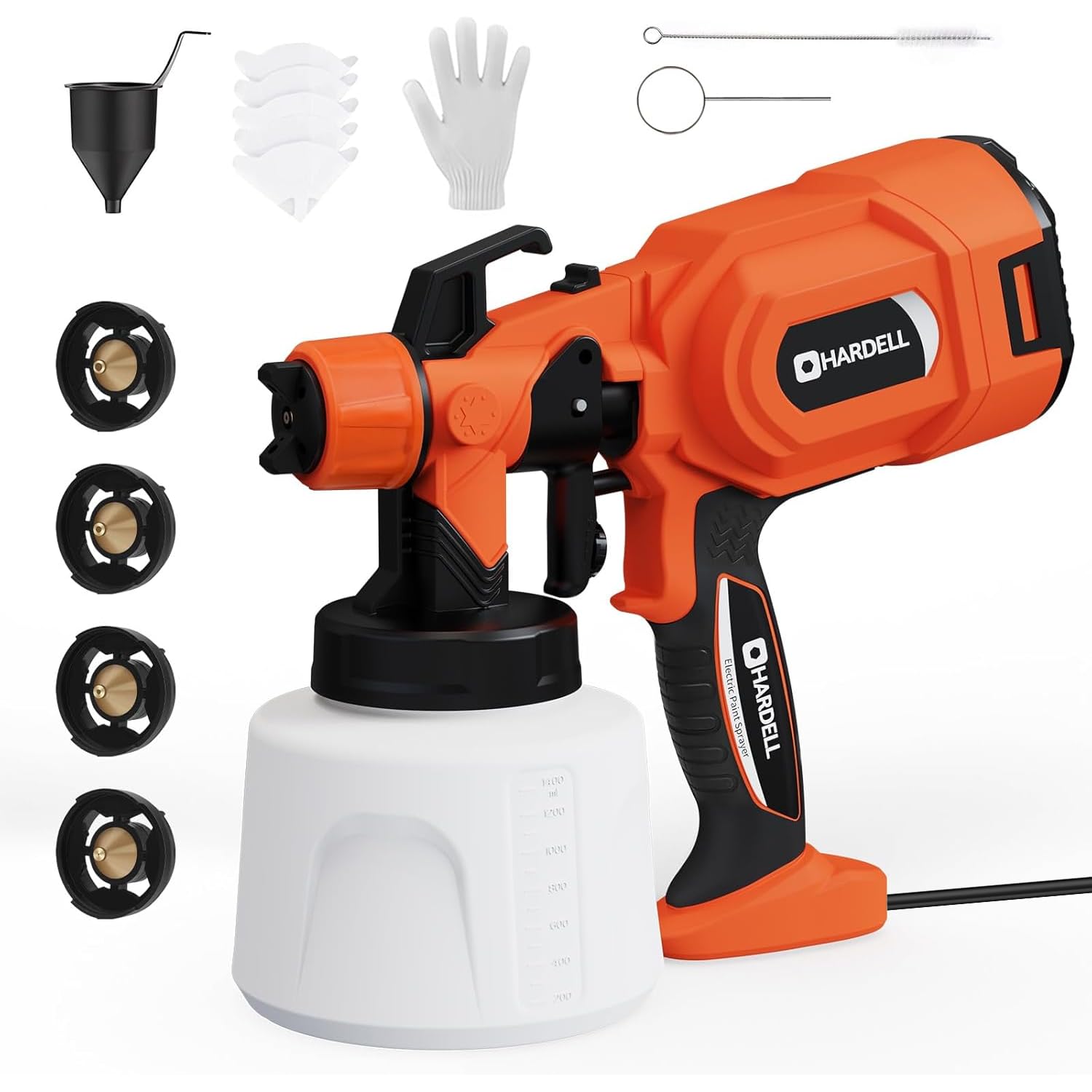 HARDELL Paint Sprayer, 700W Paint Spray Gun with 5 Copper Nozzles, 3 ...