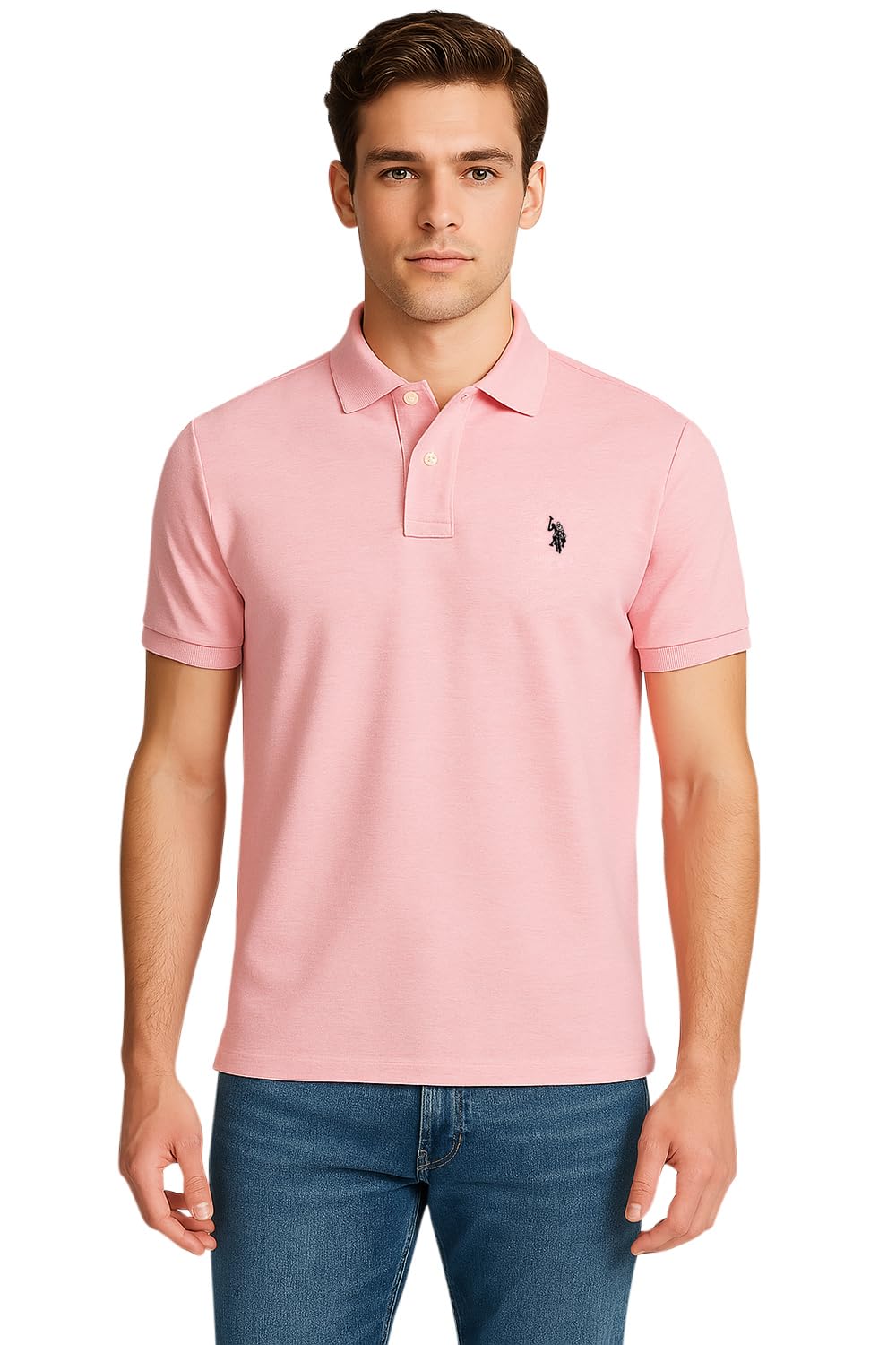 U.S. Polo Assn. Men's Solid Polo with Small Pony, Pink Sunset Heather ...