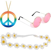 Amazon.com: Tatuo 3 Pieces Hippie Costume Set includes Peace Sign Bead Necklace, Flower Crown ...
