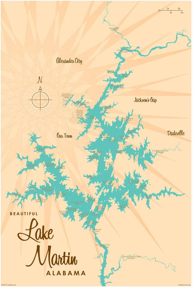 Amazon.com: Lake Martin Alabama Map Giclee Art Print Poster by ...