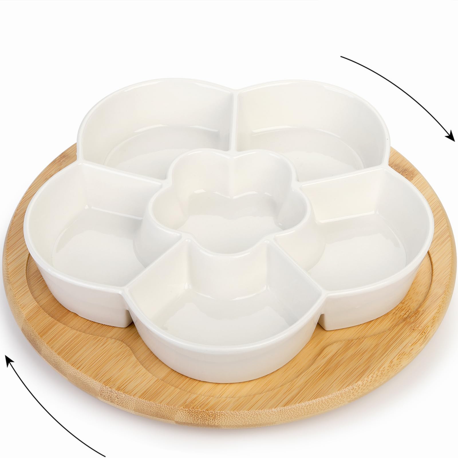 DEAYOU 11'' Lazy Susan Serving Tray, Porcelain Divided Platter with ...