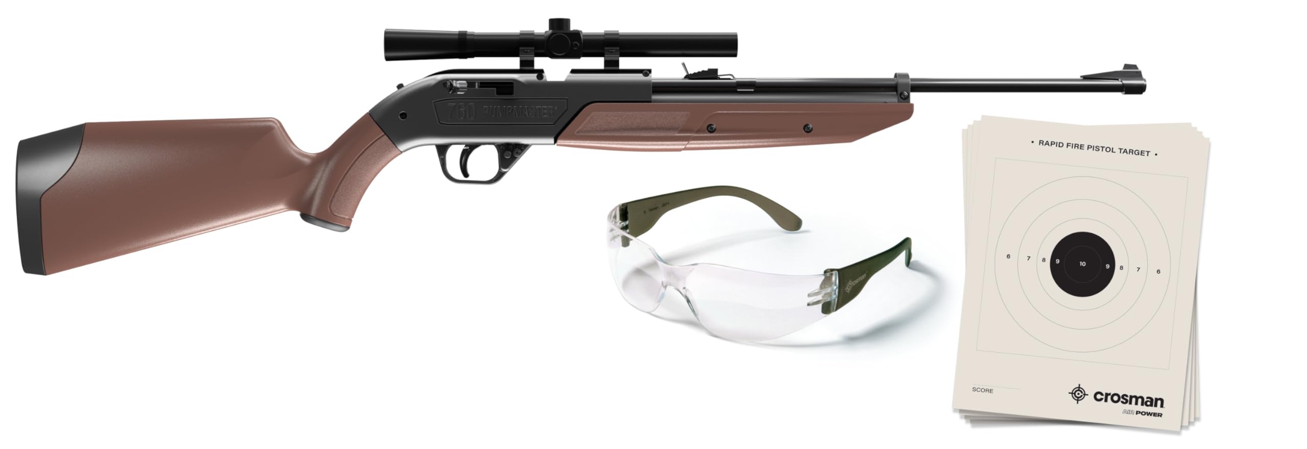 Crosman 760BKT Pump Master .177-Caliber Pellet/BB Air Rifle Kit,Brown ...