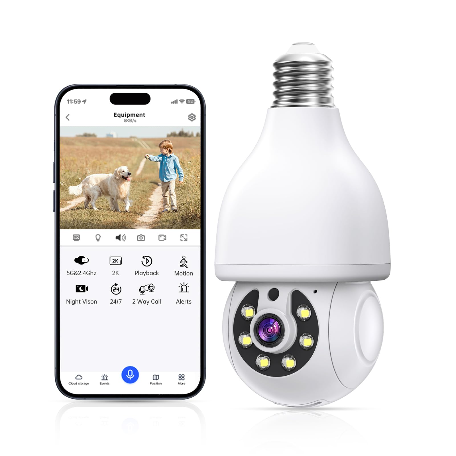 GBIUT Light Bulb Security Camera, 5G& 2.4GHz WiFi 2K Lightbulb Security ...