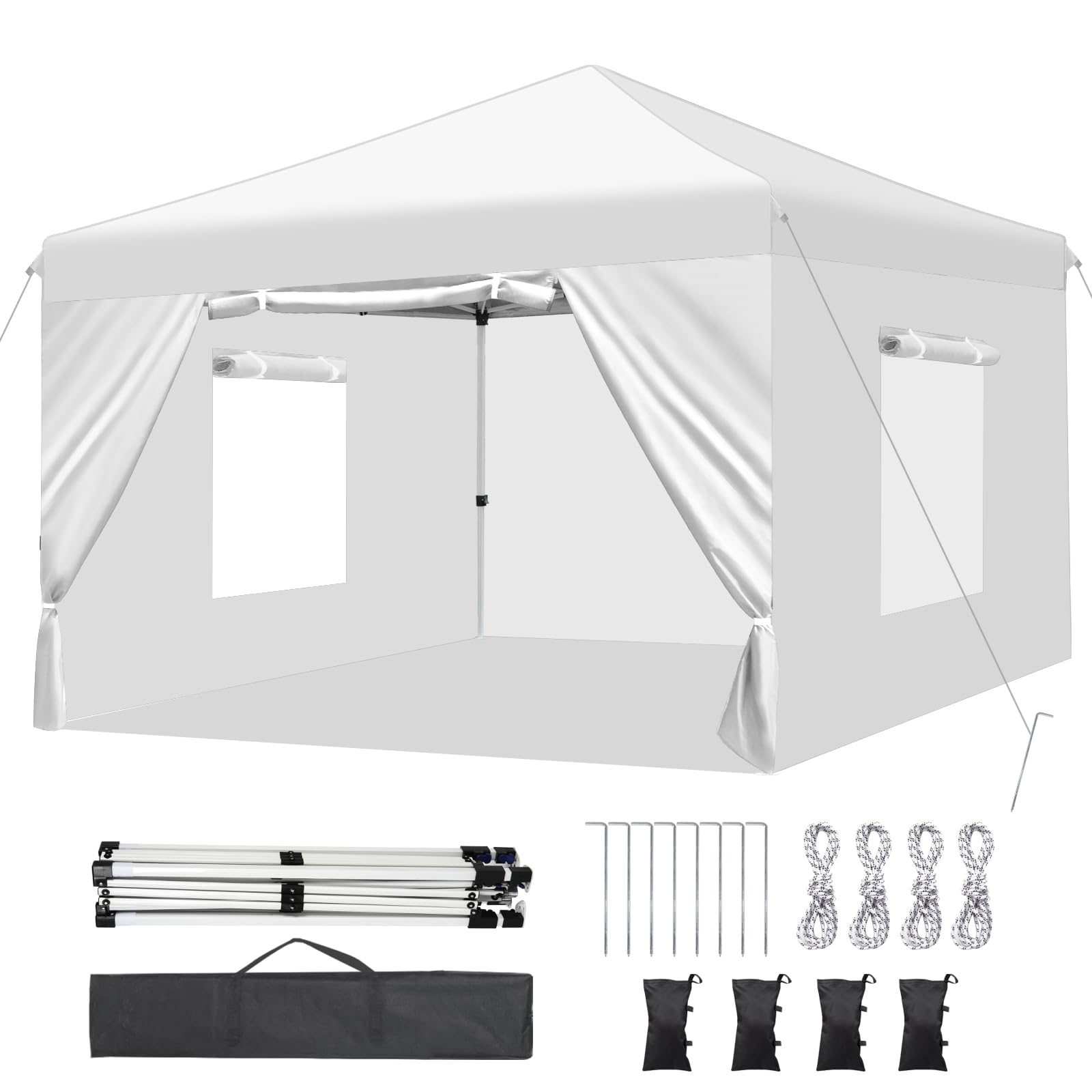 RHOLUTA 10x10 Pop Up Canopy Tent with 4 Removable Sidewalls, Ez Pop Up ...
