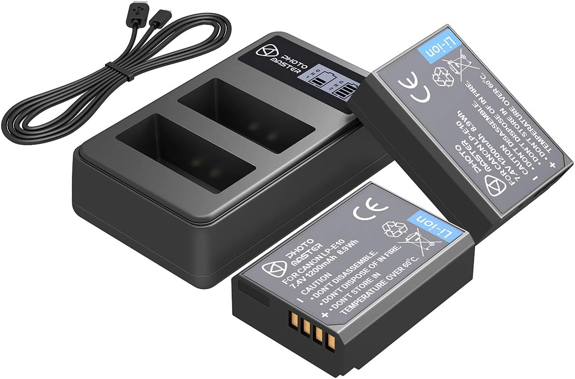 PHOTO MASTER 2X LP-E10 Batería (1200mAh) y LCD Doble Cargador para ...