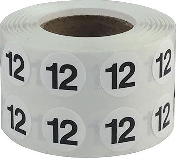 White Circle with Black Number 12 Stickers, 1/2 Inch Round, 1000 Labels ...