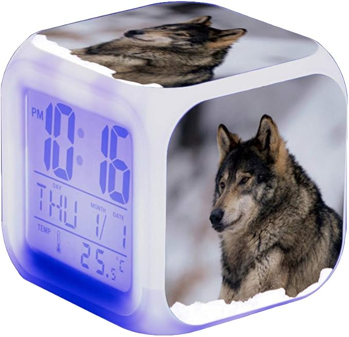 Wolf Alarm Clock Children's Alarm Clock LED Night Table Alarm Clock ...