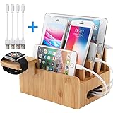 Yisen Handy Wood Bamboo Multi Device Smartphone Charging Station 5-Port ...
