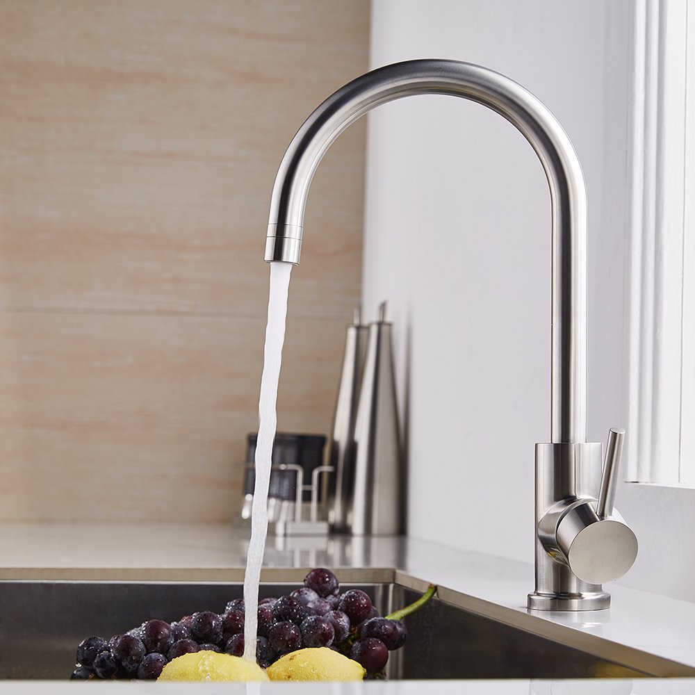 Trywell T304 Solid Stainless Steel Kitchen Sink Faucet, High Arc Single ...